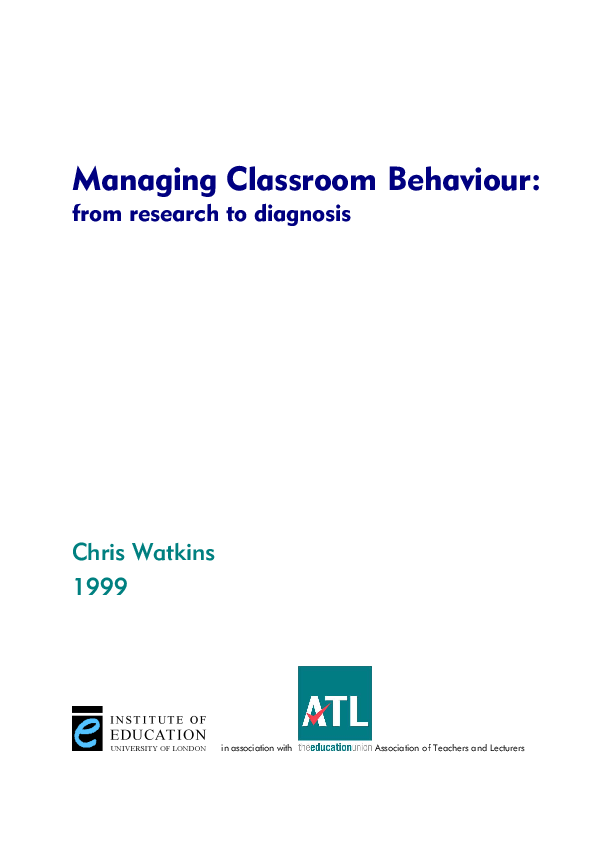 (PDF) Managing classroom behaviour From research to diagnosis | Chris Watkins - Academia.edu