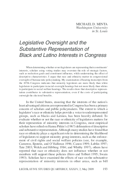 (PDF) Legislative Oversight and the Substantive Representation of Black ...