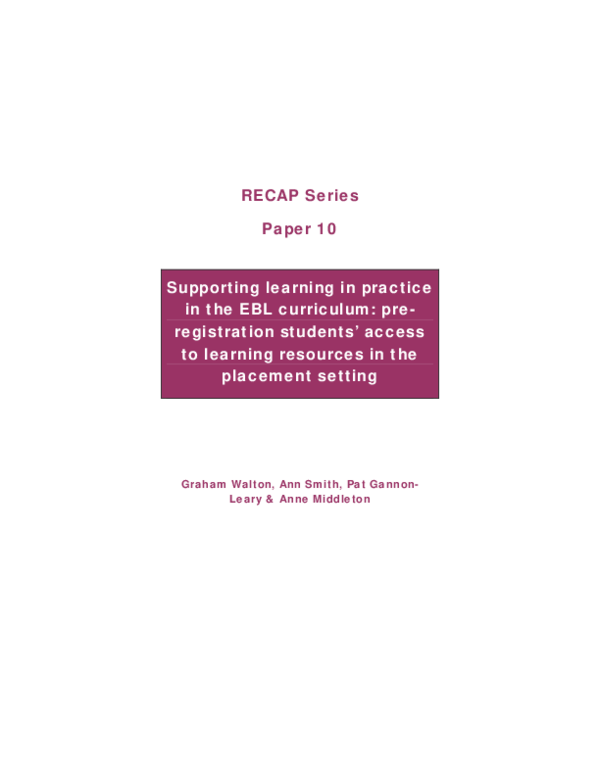 (PDF) Supporting Learning in Practice in the EBL curriculum: pre ...
