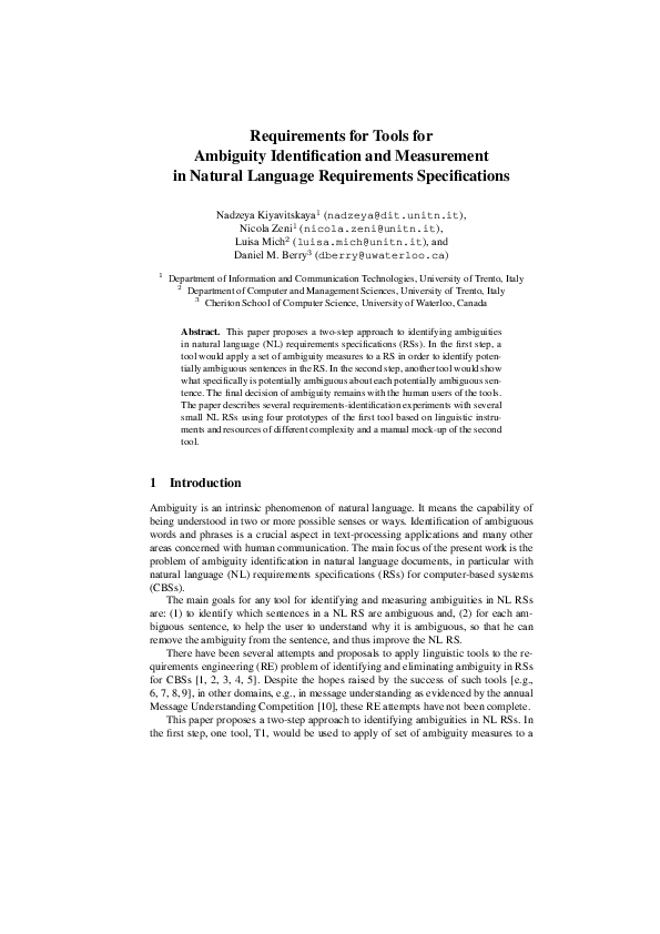 (PDF) Requirements for tools for ambiguity identification and measurement in natural language ...