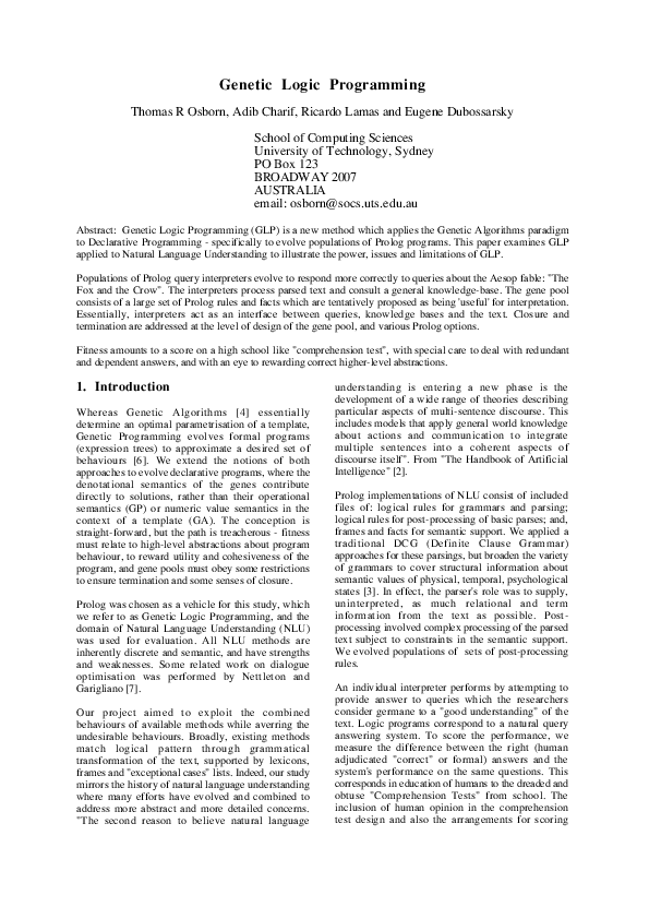 (PDF) Genetic logic programming