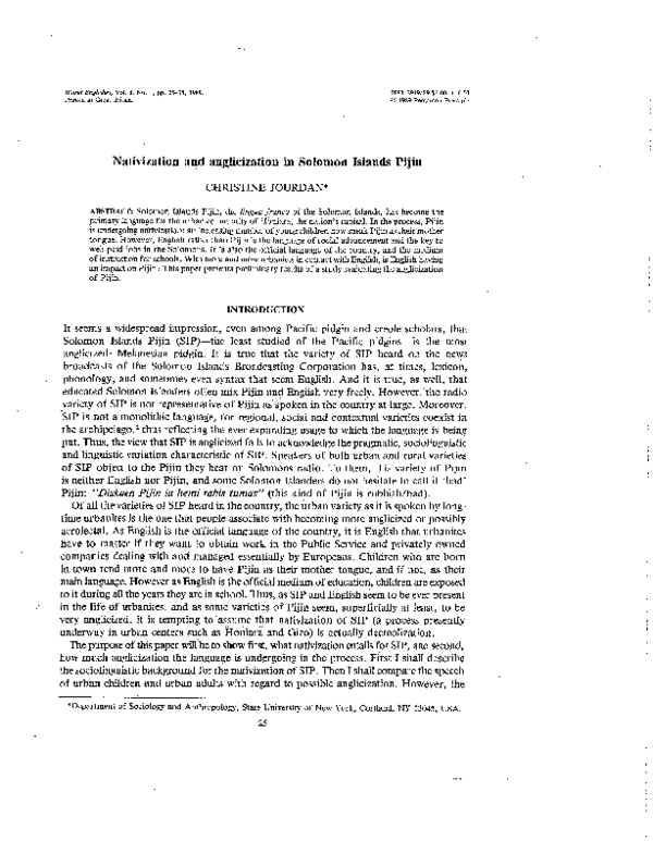 (PDF) Nativization and anglicization in Solomon Islands Pijin