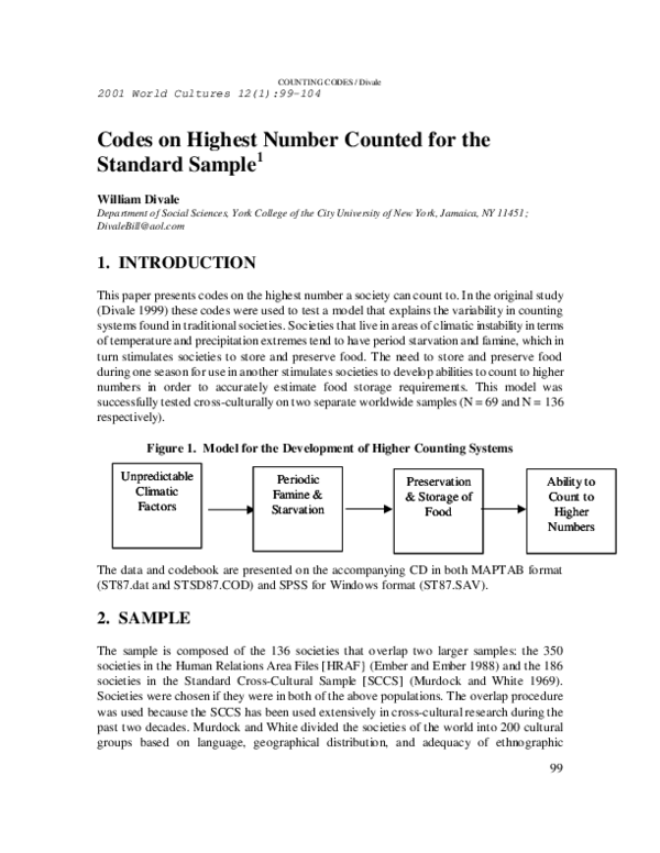 (PDF) Codes on Highest Number Counted for the Standard Sample1