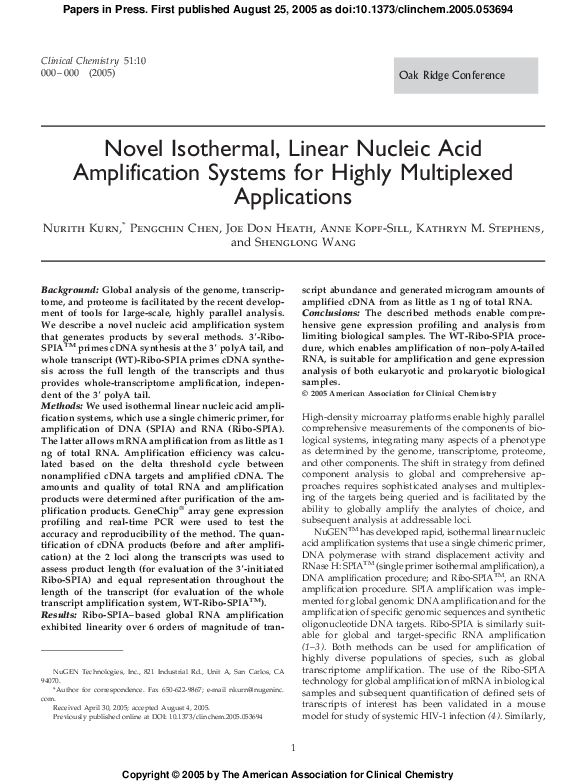 (PDF) Novel Isothermal, Linear Nucleic Acid Amplification Systems for Highly Multiplexed ...