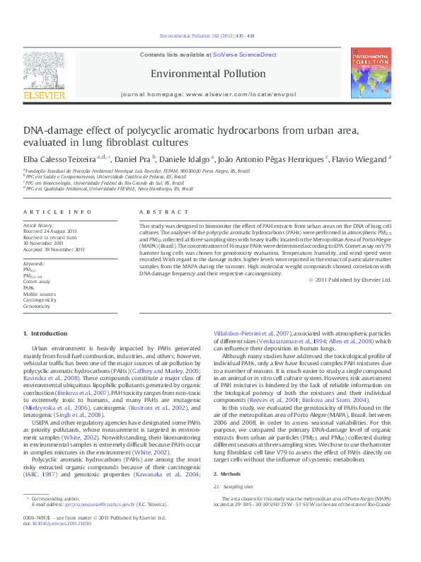 (PDF) DNA-damage effect of polycyclic aromatic hydrocarbons from urban area, evaluated in lung ...