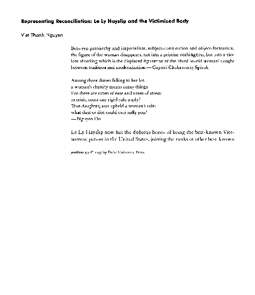 (PDF) Representing Reconciliation: Le Ly Hayslip and the Victimized Body
