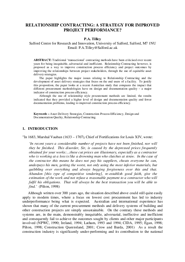 (PDF) Relationship Contracting: A Strategy For Improved Project ...