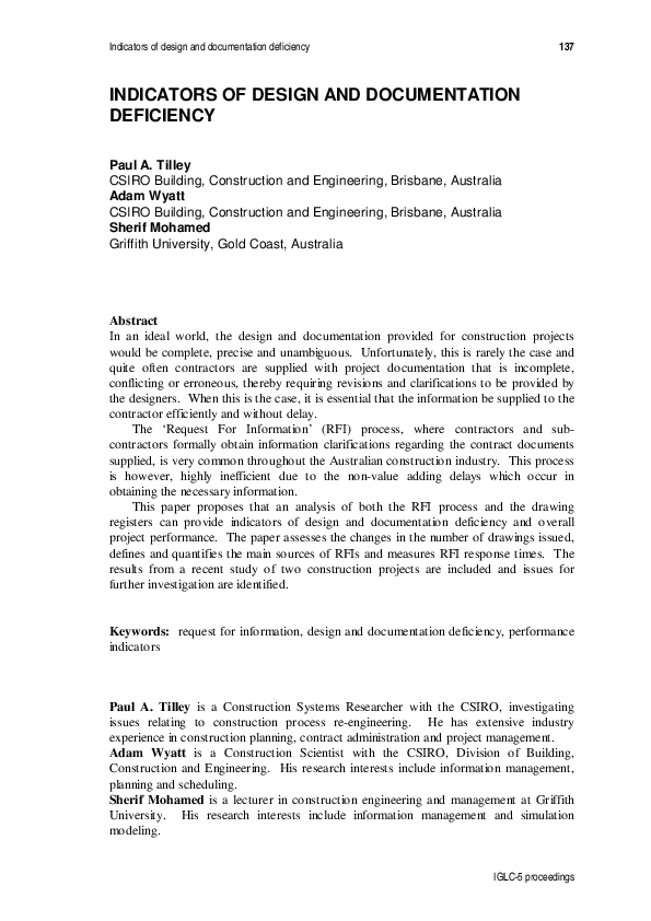 (PDF) INDICATORS OF DESIGN AND DOCUMENTATION DEFICIENCY