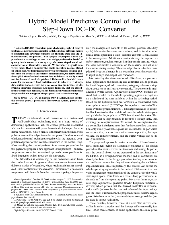 (PDF) Hybrid model predictive control of the step-down DC-DC converter