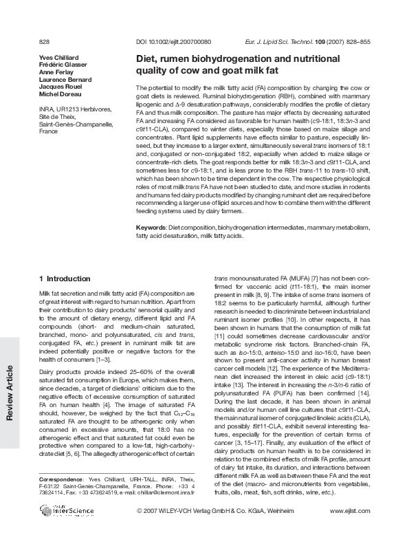 (PDF) Diet, rumen biohydrogenation and nutritional quality of cow and ...
