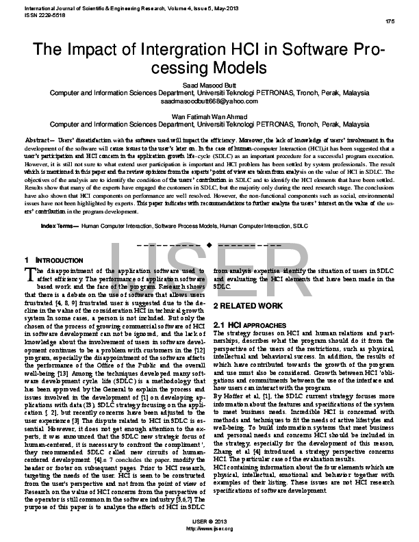 (PDF) The Impact of Integrating HCI in Software Process Models