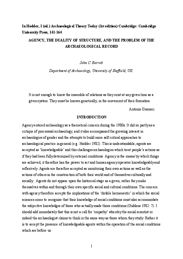 (DOC) Agency, the duality of structure, and the problem of the ...