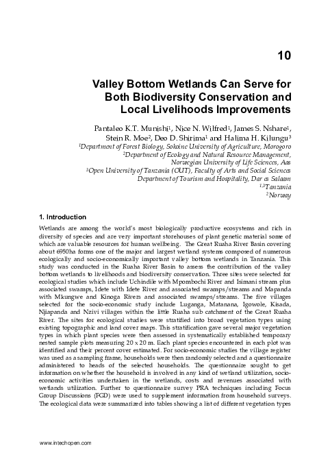 (PDF) Valley Bottom Wetlands Can Serve for Both Biodiversity ...