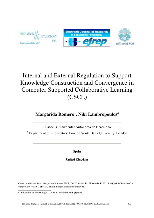 (PDF) Internal and External Regulation to Support Knowledge Construction and Convergence in ...