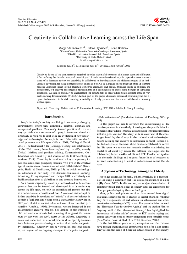 (PDF) Creativity in collaborative learning across the life span