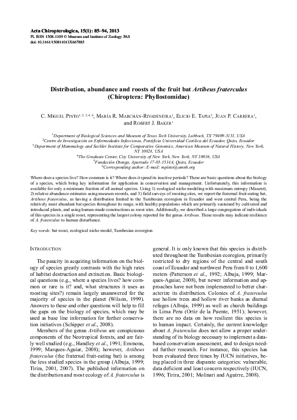 (PDF) Distribution, abundance and roosts of the fruit bat Artibeus ...