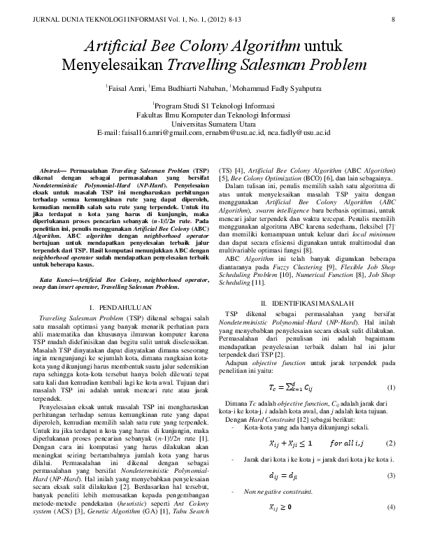 (PDF) Artificial Bee Colony Algorithm untuk Menyelesaikan Travelling Salesman Problem