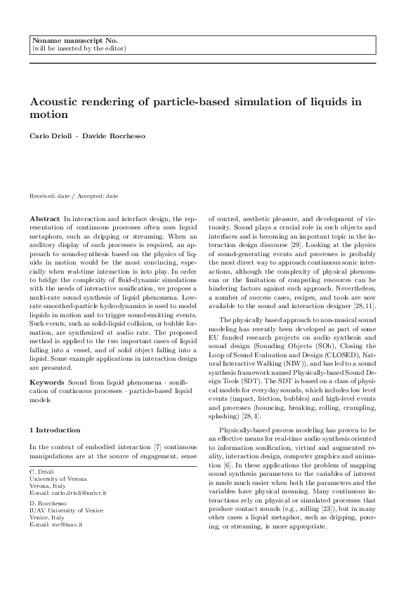 (PDF) Acoustic rendering of particle-based simulation of liquids in motion