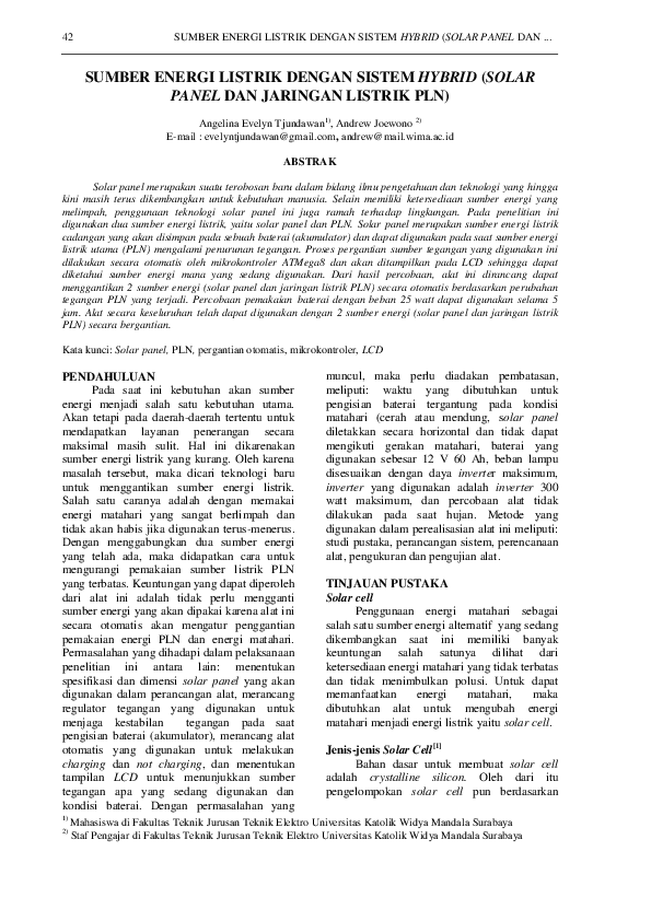 (PDF) SUMBER ENERGI LISTRIK DENGAN SISTEM HYBRID (SOLAR PANEL DAN ...