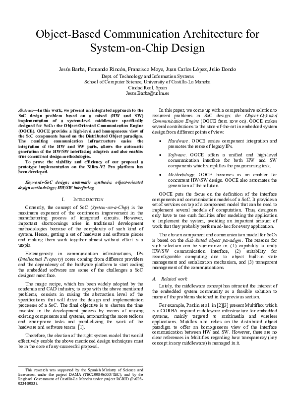 (PDF) Object-based communication architecture for system-on-chip design