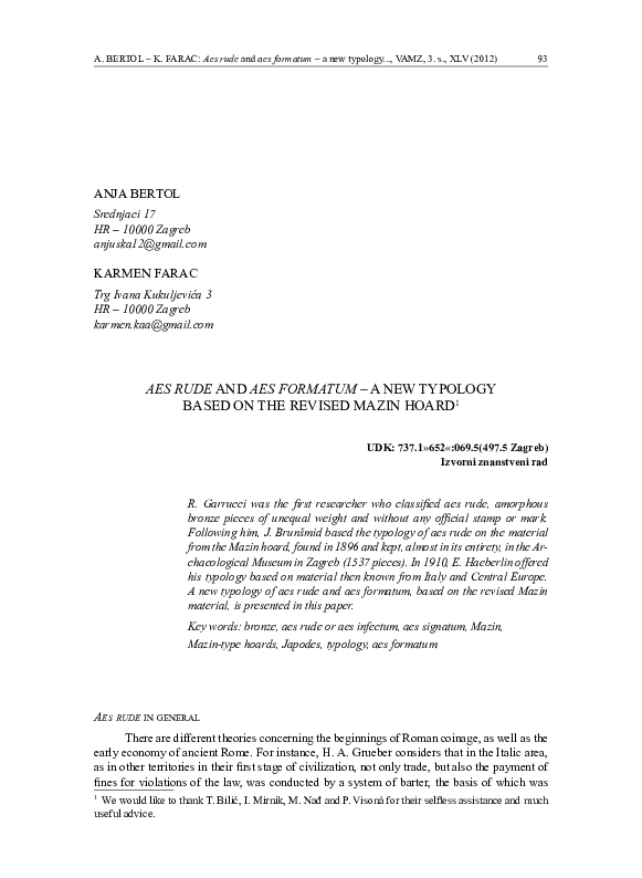 (PDF) Aes rude and aes formatum – a new typology based on the revised ...