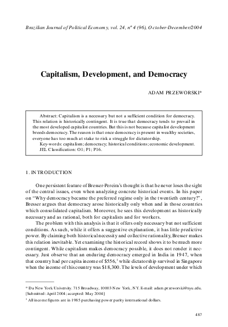 (PDF) Capitalism, Development, and Democracy