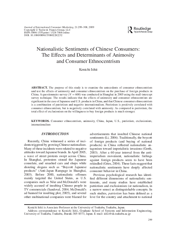 (PDF) Nationalistic Sentiments of Chinese Consumers: The Effects and ...