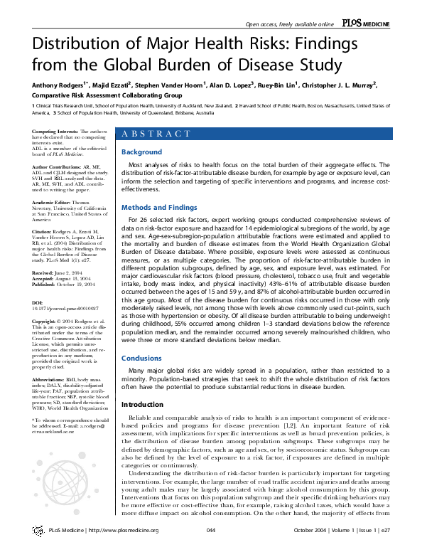 (PDF) Distribution of major health risks: findings from the Global ...