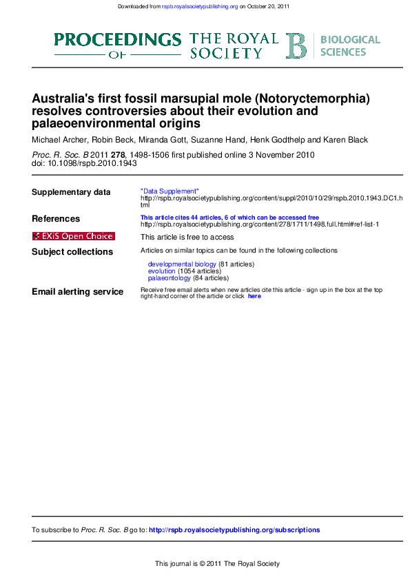 (PDF) Australia's first fossil marsupial mole (Notoryctemorphia ...