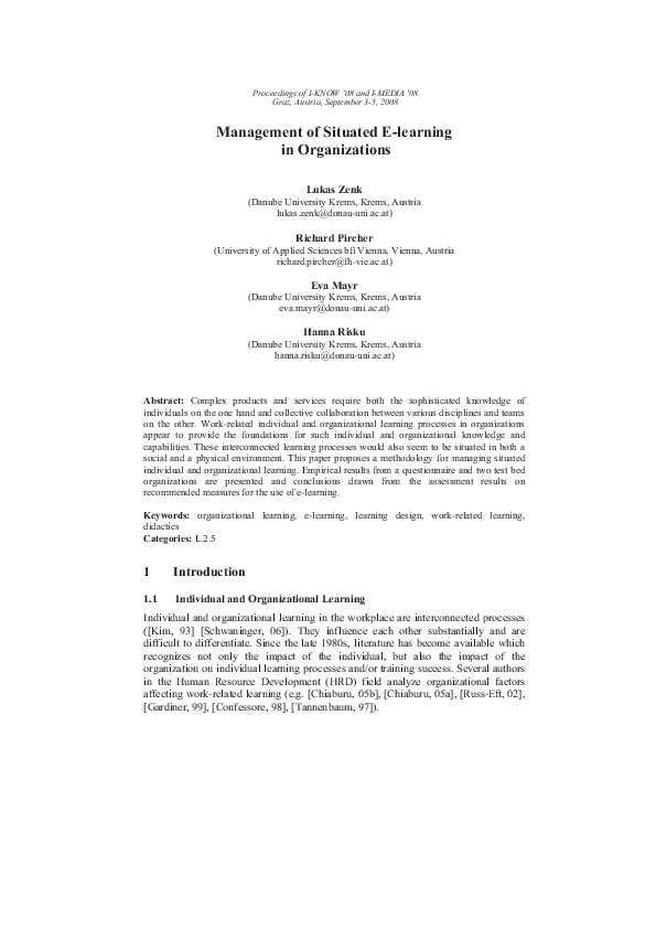 (PDF) Management of Situated E-Learning in Organizations