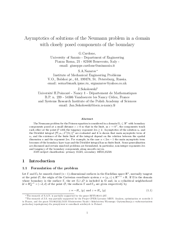 (PDF) Asymptotics of solutions of the Neumann problem in a domain with ...