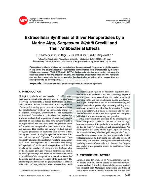 (PDF) Extracellular Synthesis of Silver Nanoparticles by a Marine Alga ...
