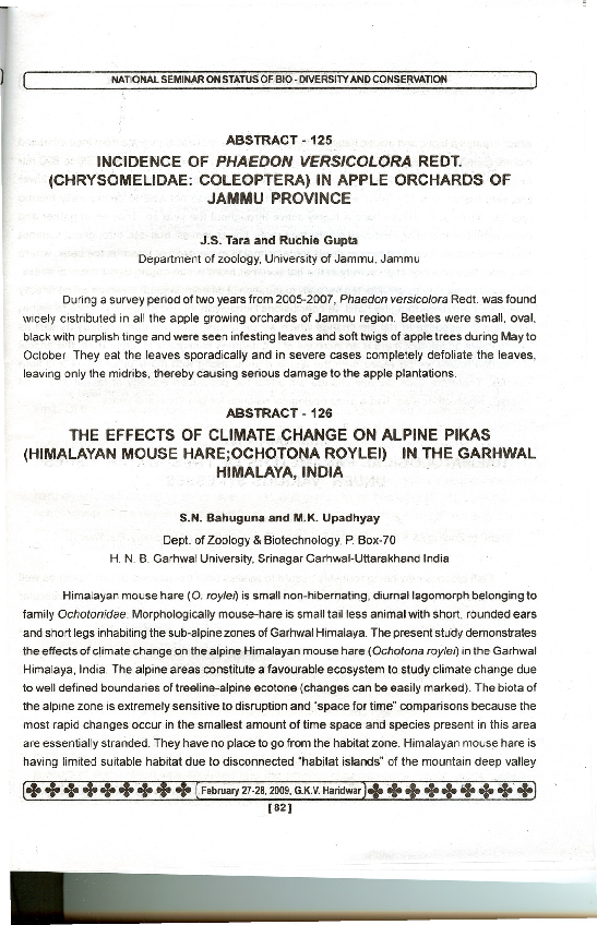 (PDF) THE EFFECT OF CLIMATE CHANGE ON ALPINE PIKAS (HIMALAYAN MOUSE ...