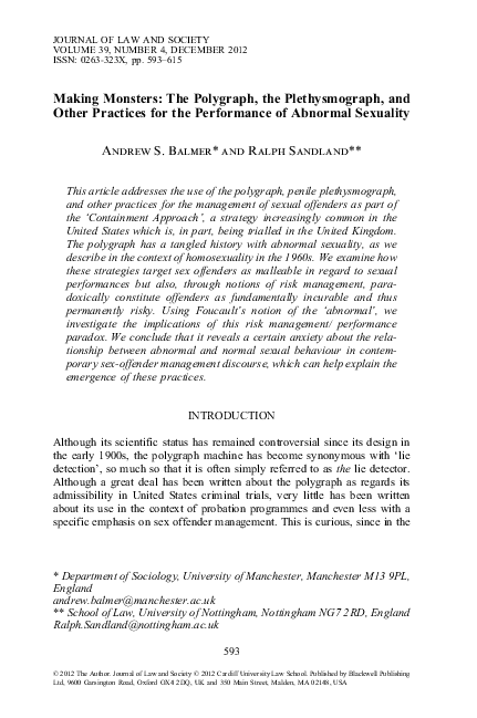 (PDF) Making Monsters: The Polygraph, The Plethysmograph and Other ...