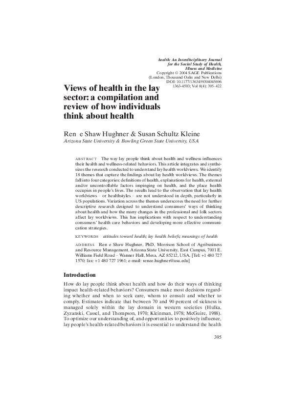 (PDF) Views of health in the lay sector: a compilation and review of ...
