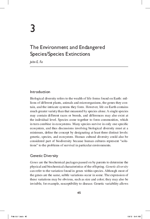 (PDF) The environment and endangered species/species extinctions