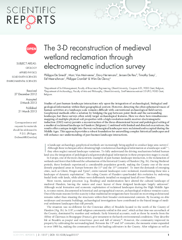 (PDF) The 3-D reconstruction of medieval wetland reclamation through ...