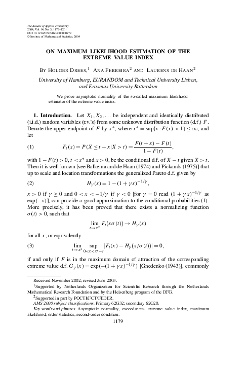 (PDF) On maximum likelihood estimation of the extreme value index