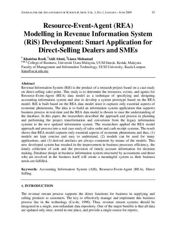 (PDF) Resource-Event-Agent REA Modelling in Revenue Information System ...