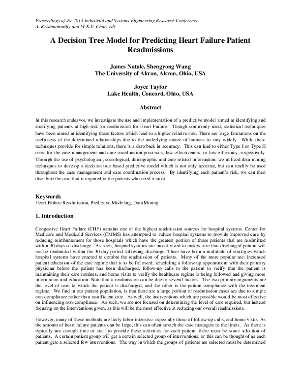 A Decision Tree Model for Predicting Heart Failure Readmissions