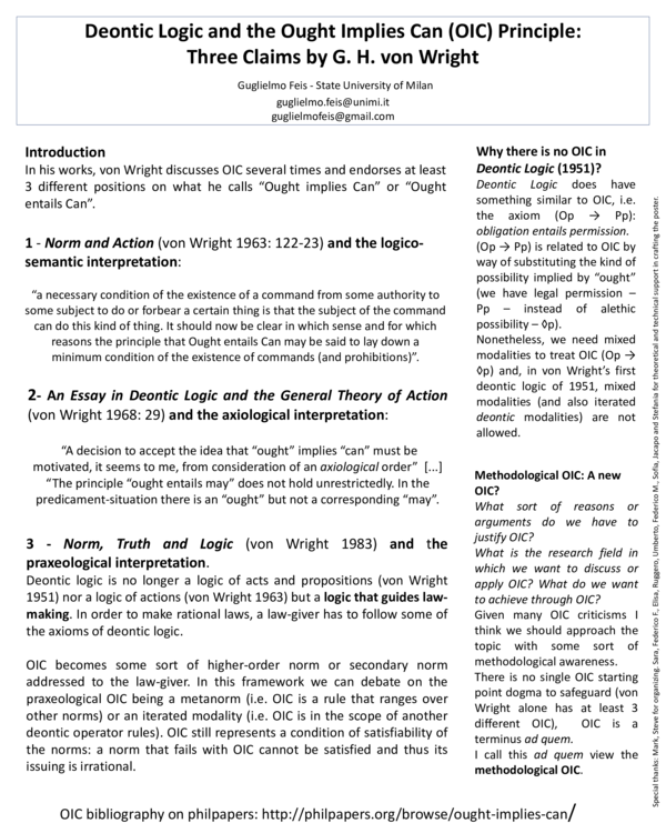 (PDF) Deontic Logic and the Ought Implies Can (OIC) Principle: Three ...