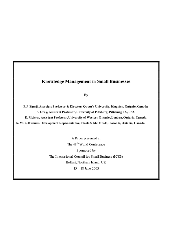 (PDF) Knowledge Management in Small Businesses