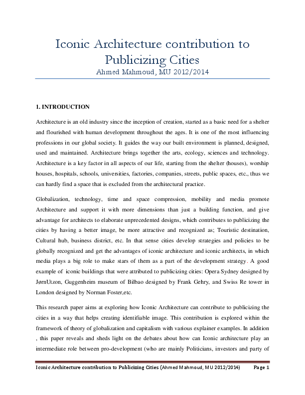 (PDF) Iconic Architecture contibution to Publicizing Cities