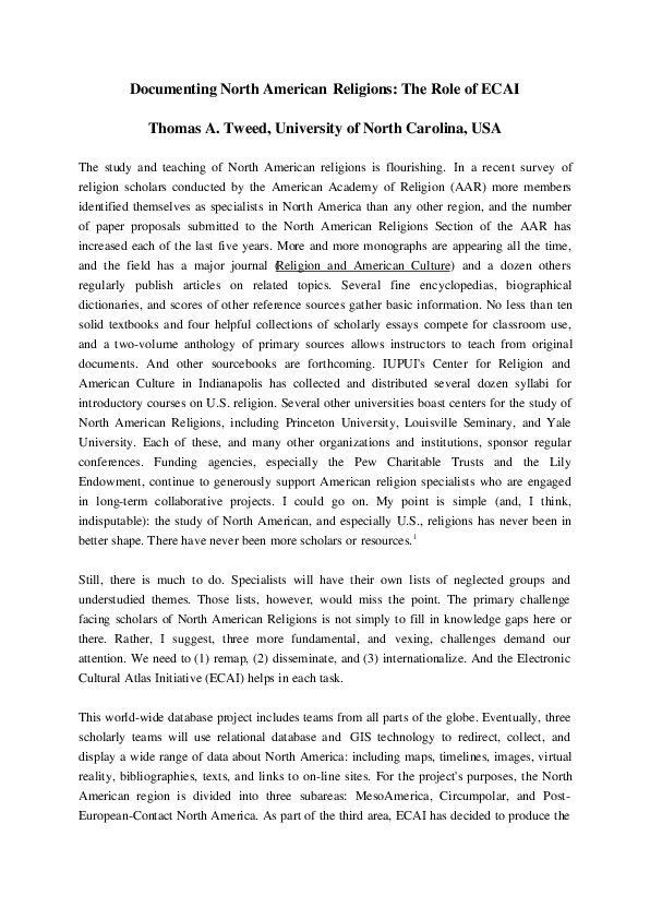 (PDF) Documenting North American Religions: The Role of ECAI