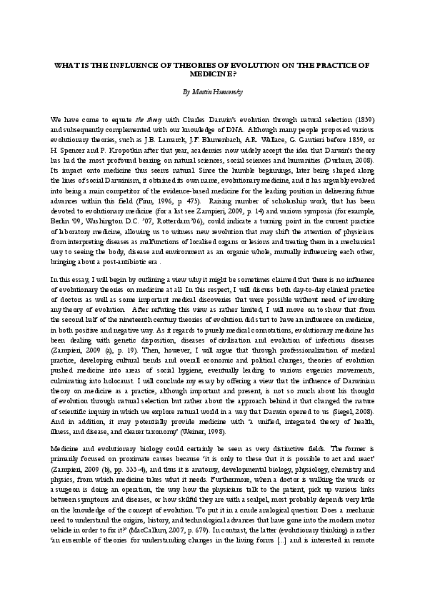 (PDF) Influence of Evolutionary Theory on Medicine