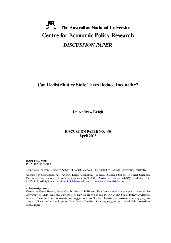 (PDF) Can redistributive state taxes reduce inequality?