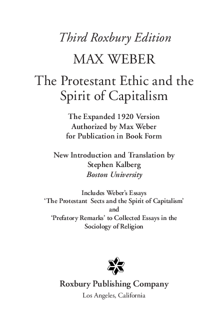 (PDF) The protestant ethic and the spirit of capitalism: And other writings