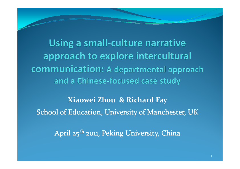 (PDF) Using a Small-Culture Narrative Approach to Explore Intercultural ...