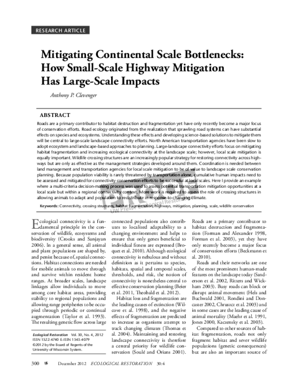 (PDF) Mitigating continental scale bottlenecks: How small-scale highway mitigation has large ...