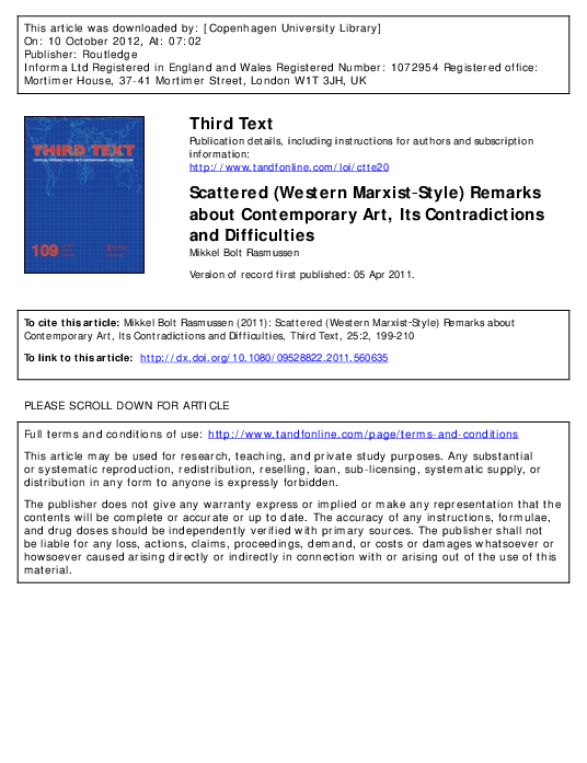 (PDF) Scattered Remarks (Western Marxist Style) On Contemporary Art ...